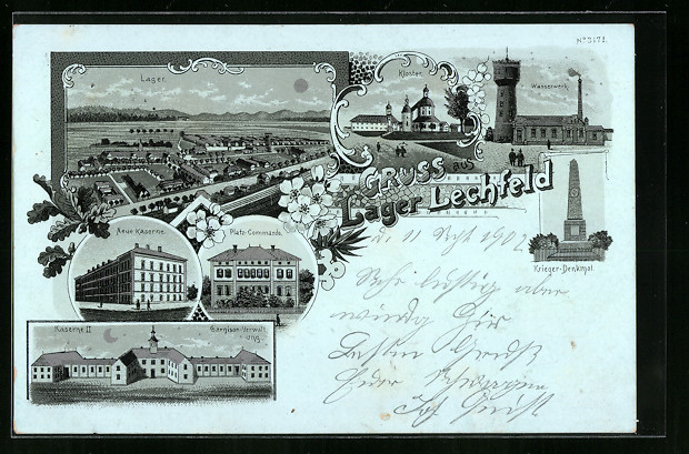 Mondschein-Lithographie Lager-Lechfeld, Wasserwerk, Barackenlager, Neue ...