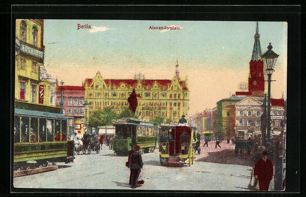 AK Berlin, Alexanderplatz mit Strassenbahnen und Litfasssäule Nr ...