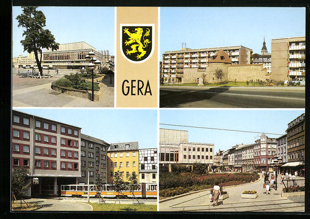 AK Gera, Wappen der Stadt, Haus der Kultur, Historische Stadtmauer ...