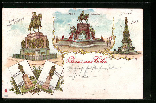 Lithographie Köln, Denkmal Kaiser.. | Ansichtskarten günstig