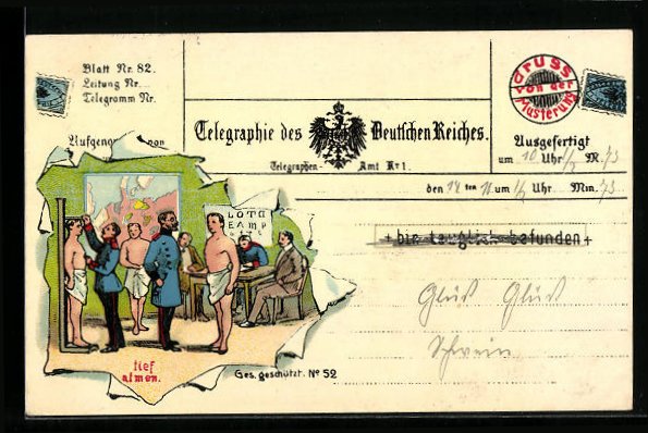 AK Männer bei der Musterung, bin tauglich befunden, Gruss von der ...