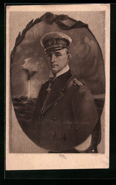 Künstler-AK Kapitänleutnant der U9 Otto Weddigen im Portrait, U-Boot Nr ...