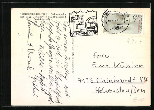 Künstler-AK Reichenbach /Fils, Paulinenstrasse nach einem Gemälde von Paul Hildebrand Nr ...