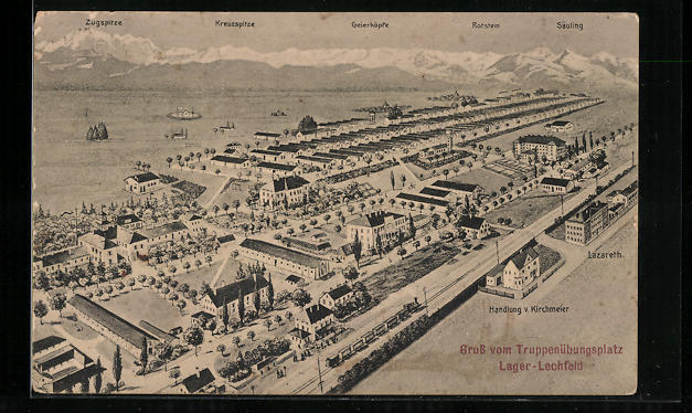 AK Lager Lechfeld, Blick über den Truppenübungsplatz zur Zugspitze ...