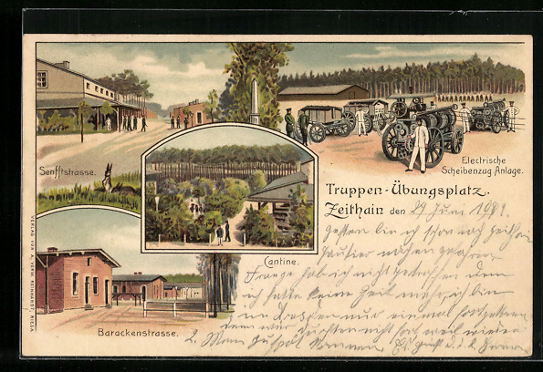 Lithographie Zeithain, Truppen-Übungsplatz, Senfftstrasse ...
