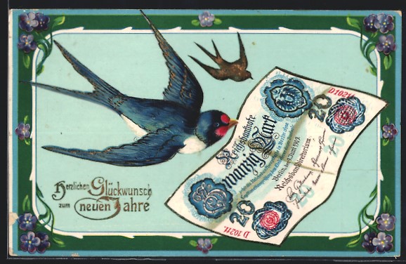 AK Schwalben halten einen Geldschein.. | Ansichtskarten günstig