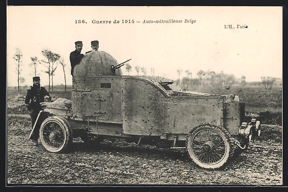 AK Belgische Soldaten mit Panzerauto, Guerre de 1914 Nr. 12894223 ...