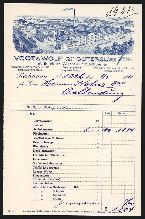 Rechnung Gütersloh 1911, Vogt &.. | Sammeln & Seltenes günstig