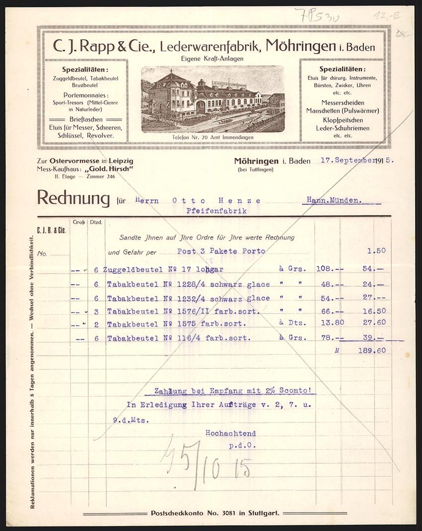 Rechnung Möhringen i. Baden.. | Sammeln & Seltenes günstig