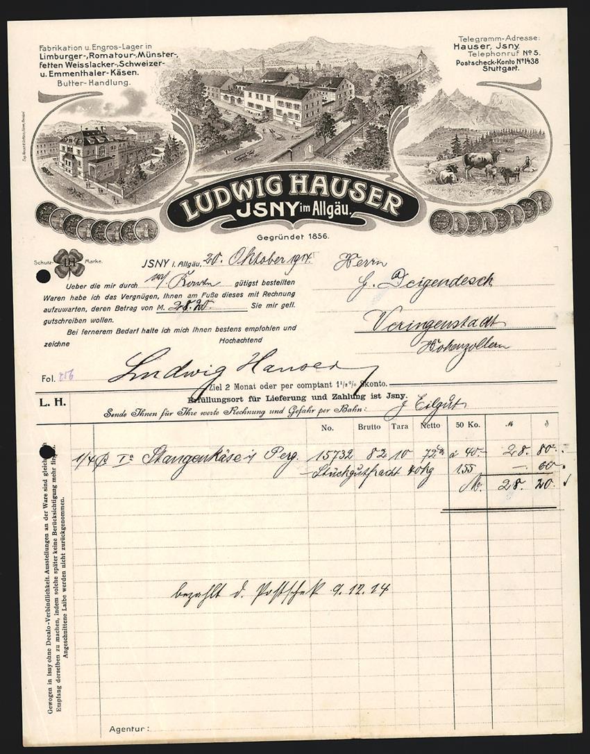 Rechnung Isny im Allgäu 1914.. | Sammeln & Seltenes günstig