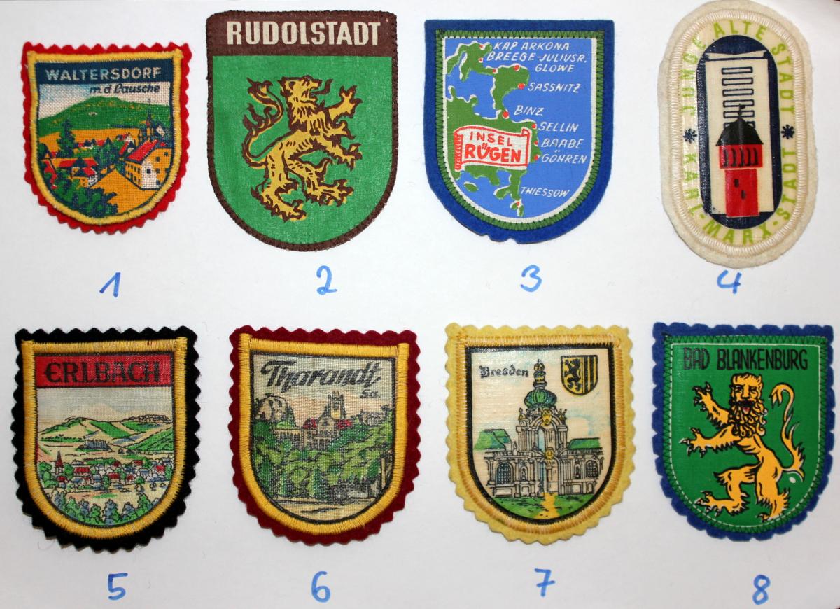 Aufnäher, Flicken, Patches, Werbung DDR-Städte/ Ortschaften etc., 80er ...
