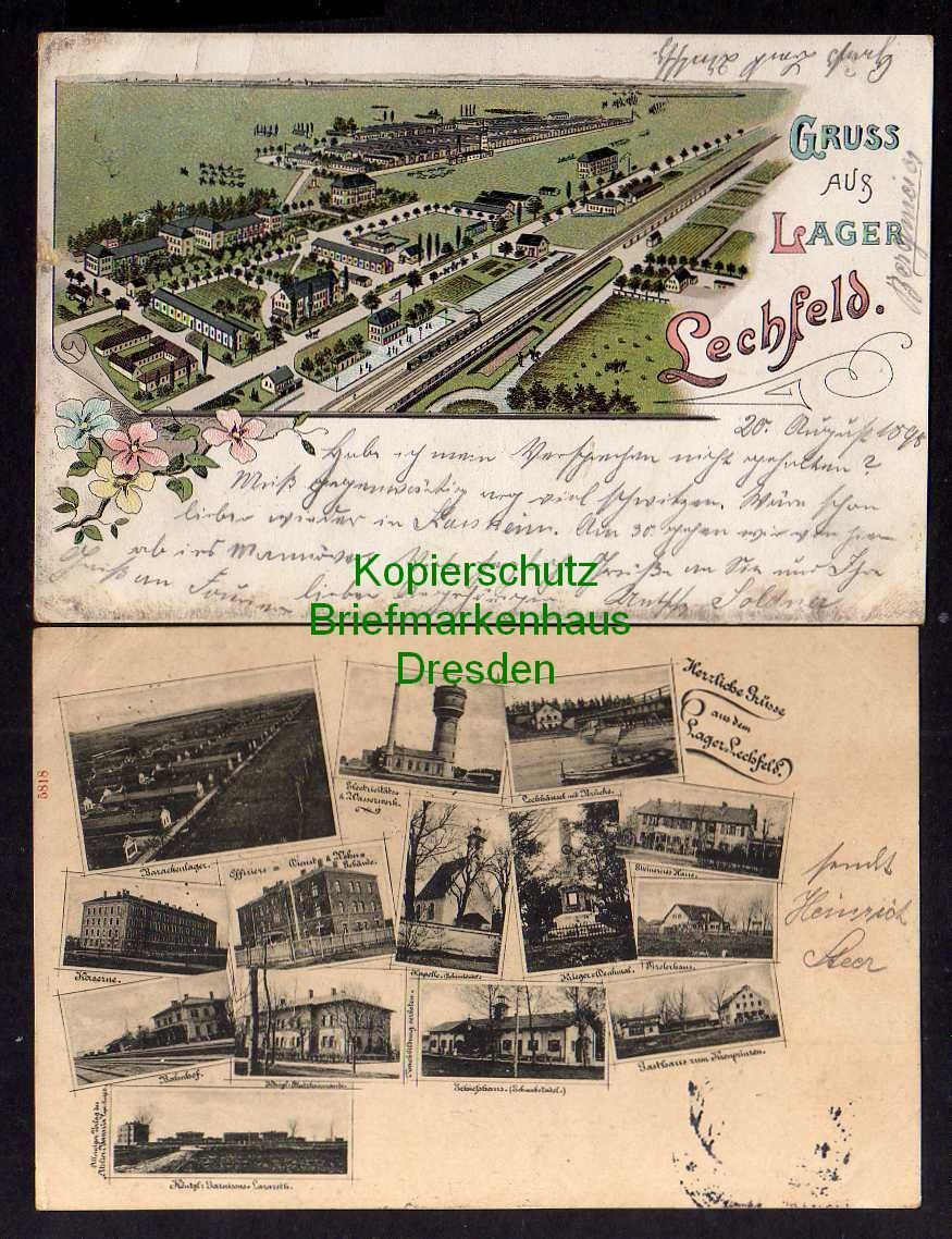 120851 2 AK Lager Lechfeld Litho 1898 Kasernen Elektrizitätswerk ...