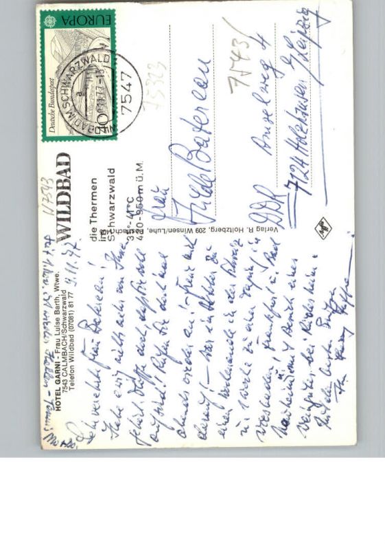 Calmbach Enz Hotel garni Luise Barth / Bad Wildbad /Calw LKR Nr ...