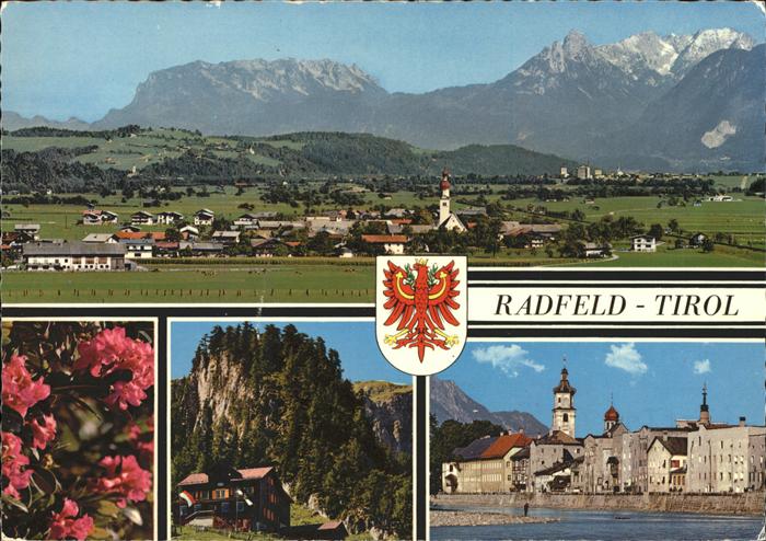 kk12215 Radfeld Tirol Panorama Unterinntal Wappen Kirche Partie am Inn ...