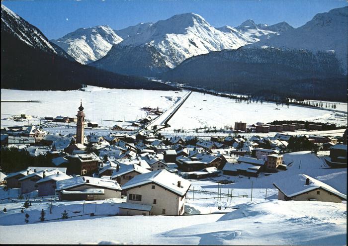 Samedan Ortsansicht mit Kirche Alpenpanorama Engadin Wintersportplatz ...