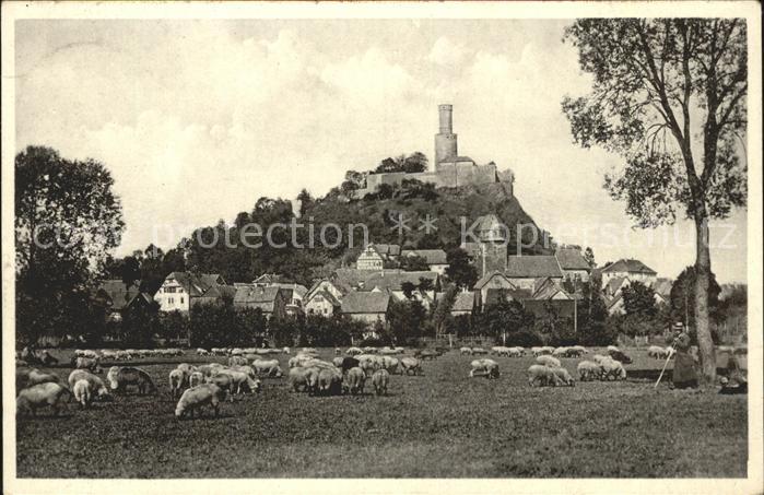 Felsberg Hessen Ortsansicht mit Kirche und Felsburg mit Butterfassturm ...