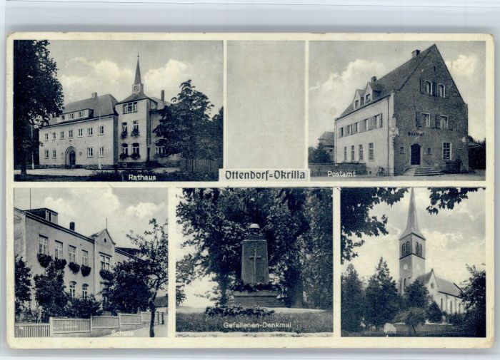 AK / Ansichtskarte Ottendorf Okrilla Kirche Panorama Strasse Rathaus ...