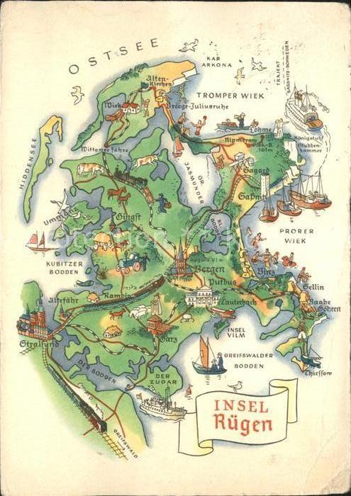 Insel Ruegen Landkarte Insel Ostseekueste Kat. Bergen Nr. hf39050 ...