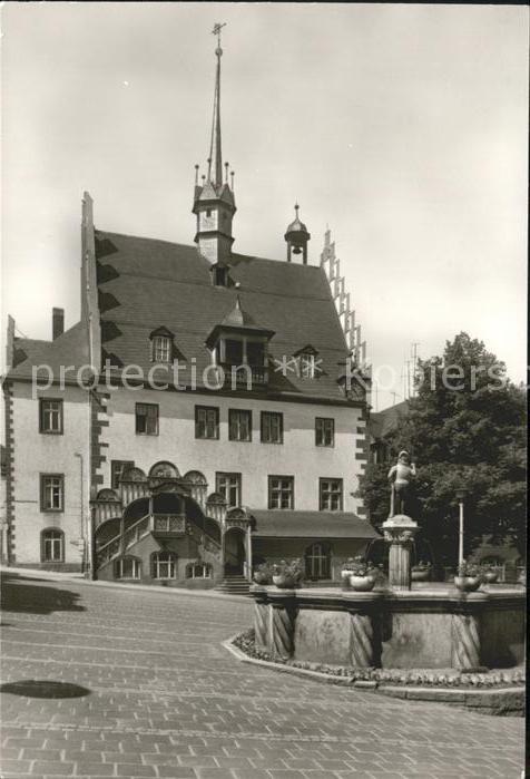 Poessneck Rathaus mit Freitreppe und Brunnen Kat. Poessneck Nr. pw46675 ...