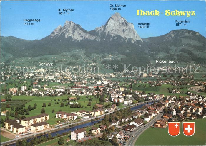 Ibach SZ mit Schwyz Rickenbach und Mythen Fliegeraufnahme Kat. Ibach Nr ...
