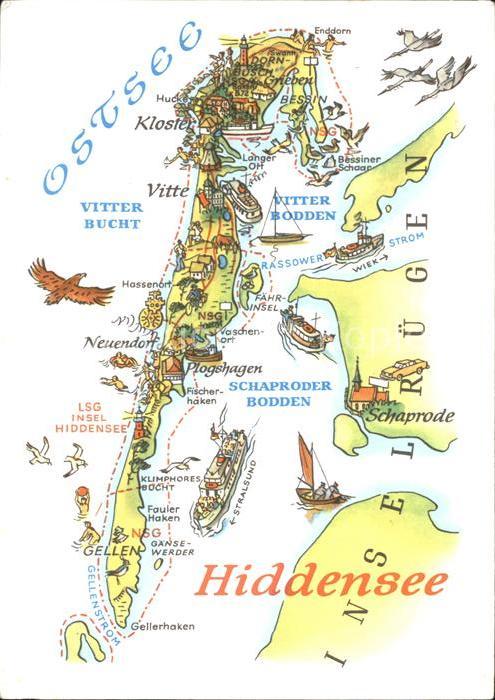 Insel Hiddensee Landkarte Kat. Insel Hiddensee Nr. hf39390 - oldthing ...