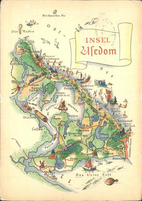 Usedom Landkarte Insel Ostsee Kat. Usedom Nr. hf39138 - oldthing ...