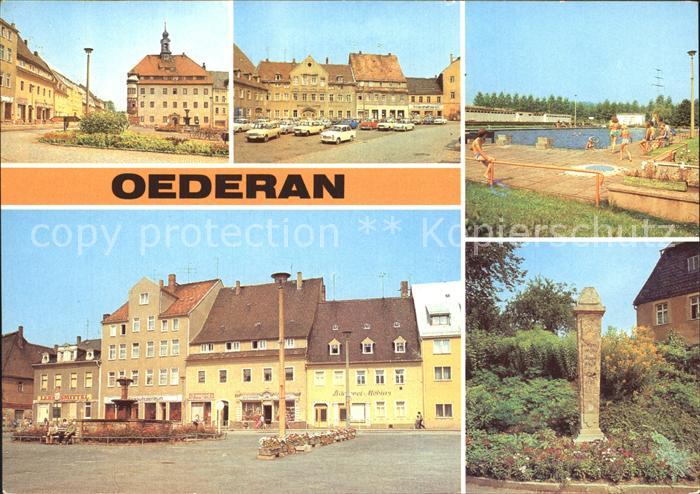 Oederan Rathaus und Platz der Befreiung Stadtbad Postmeilensaeule Kat ...