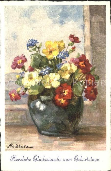 Kuenstlerkarte Ar. Stutz Nr. 503 Blumen Glueckwunsch Geburtstag Kat ...