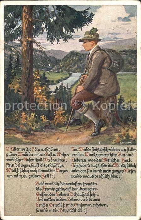 Wandern Wanderer Kuenstlerkarte J. Durst Gedicht Kat. Berge Nr. st88125 ...