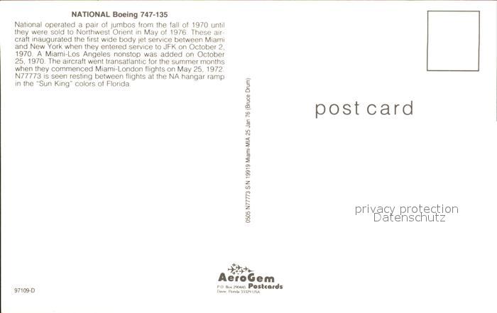 Flugzeuge Zivil National Boeing 747 135 N77773 Kat. Flug Nr. ka40545 ...