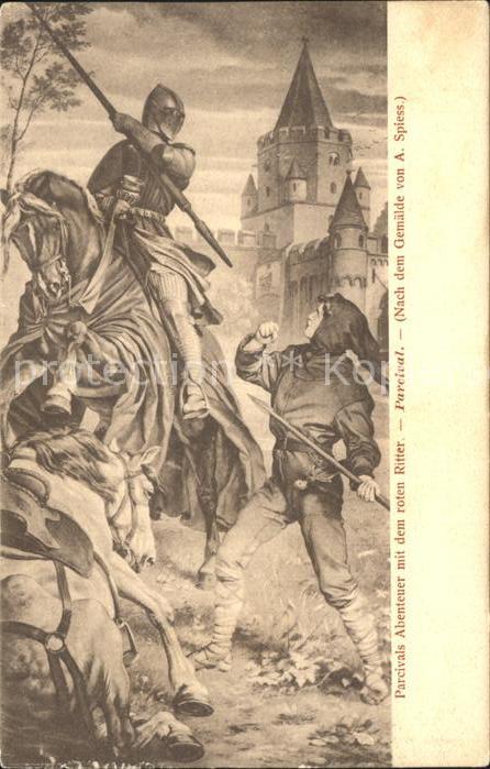 Rittertum Mittelalter Roter Ritter Parcival Kuenstlerkarte A. Spiess ...