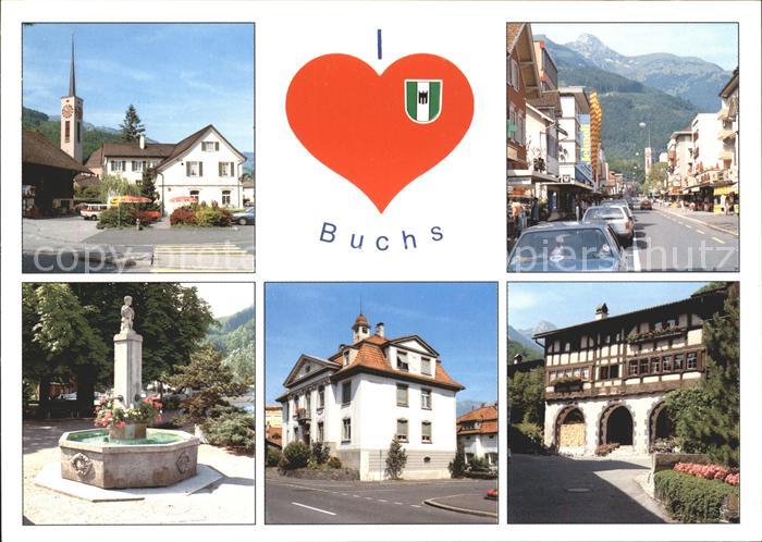 Buchs SG Dorfpartien mit Kirche und Brunnen / Buchs /Bz. Werdenberg Nr ...