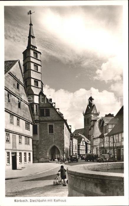 Korbach Gesamtansicht Stadtkrankenhaus Stadtpark Stechbahn mit Rathaus ...
