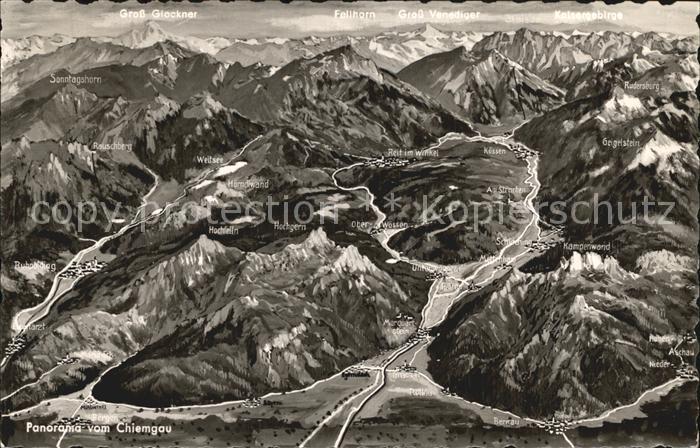 Chiemgau Panoramakarte mit Grossglockner und Kaisergebirge Kat ...