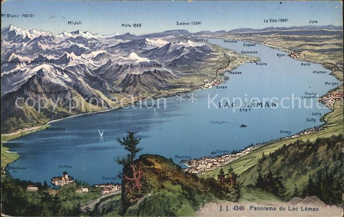 Lac Leman Genfersee Panoramakarte / Genf /Bz. Geneve City Nr. dp71061 ...