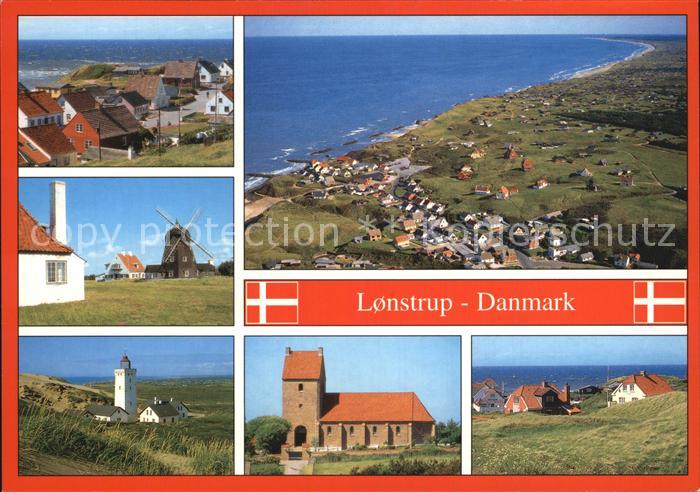 Lonstrup Teilansicht Windmuehle Leuchtturm Kirche Fliegeraufnahme Kat ...