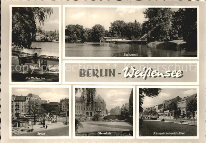 AK / Ansichtskarte Weissensee_Berlin Badeanstalt am Weissen See Schule Klement Gottwald Allee ...