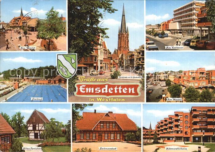 Emsdetten Markt Kirchstrasse mit St Pankratius Rathaus Freibad Alter ...
