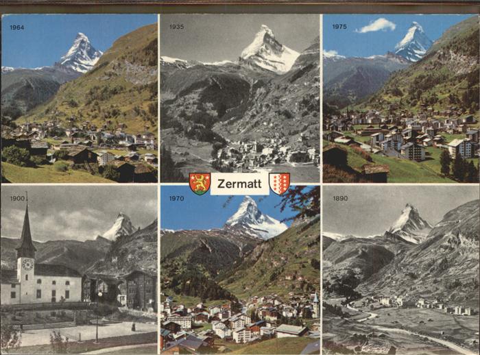 Zermatt VS Zermatt mit Matterhorn im Jahr 1890 1900 1935 1964 1970 1975 ...