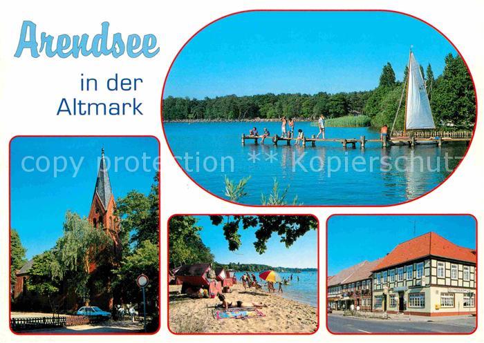 AK / Ansichtskarte Arendsee Altmark Badesteg Strand Stadtkirche ...