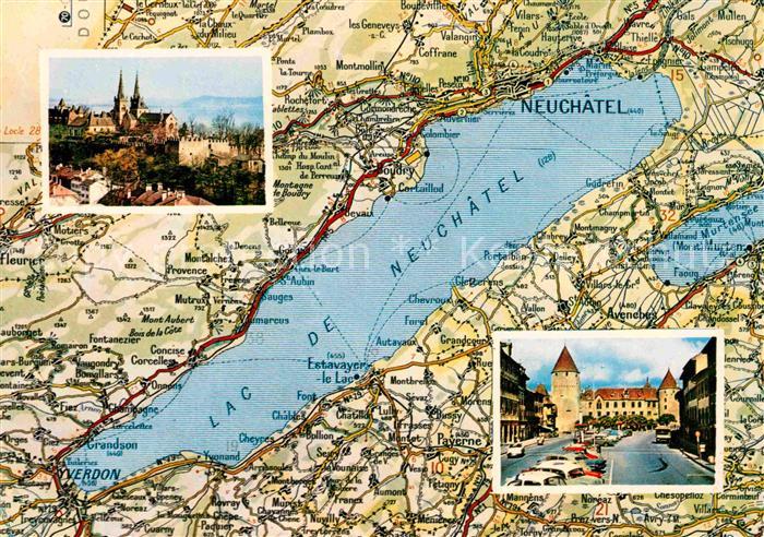 AK / Ansichtskarte Neuchatel NE Carte du Lac de Neuchatel avec vues de ...