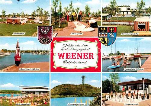 AK / Ansichtskarte Weener Ems Campingplatz Minigolf Sportboot Hafen ...