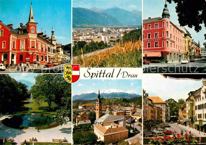 AK / Ansichtskarte Spittal Drau Teilansichten Kirche Park Brunnen Innenstadt Alpen Kat. Spittal ...