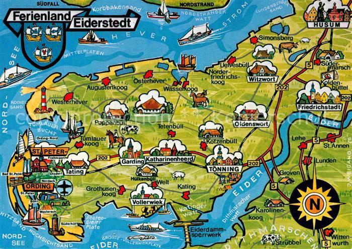 AK / Ansichtskarte Eiderstedt Halbinsel Landkarte mit ...