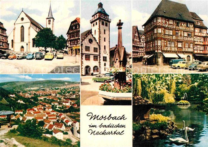 AK / Ansichtskarte Mosbach Baden Marktplatz Kirche Brunnen Fachwerkhaus ...