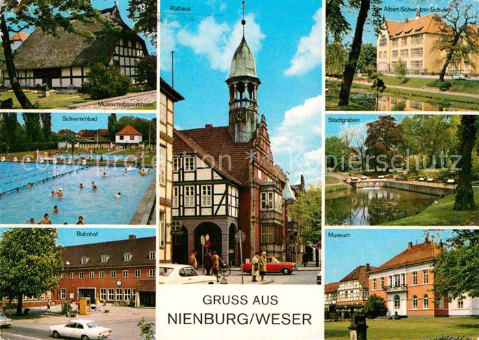 AK / Ansichtskarte Nienburg Weser Rathaus Museum Albert Scheizer Schule ... AK / Ansichtskarte Nienburg Weser Rathaus Museum Albert Scheizer Schule ...