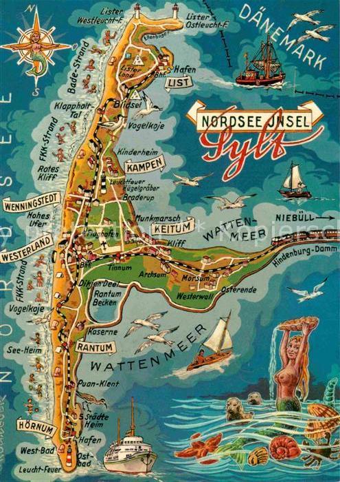 Sylt Inselkarte Laenge uebersicht Keitum Westerland Kat. Sylt Ost Nr ...