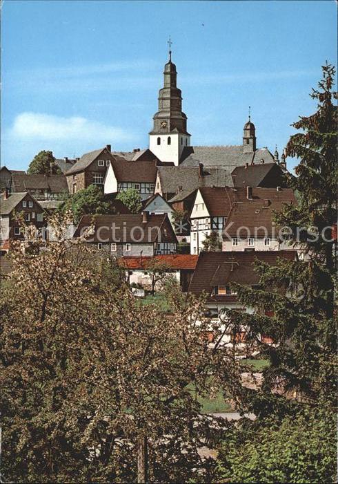 AK / Ansichtskarte Hallenberg Fachwerkhaeuser Kirche Aussichtsturm ...