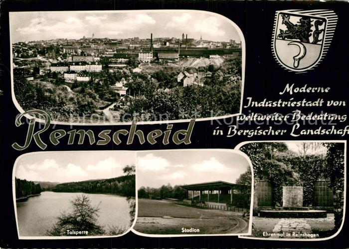 AK / Ansichtskarte Remscheid Stadtpanorama Talsperre Stadion Ehrenmal ...