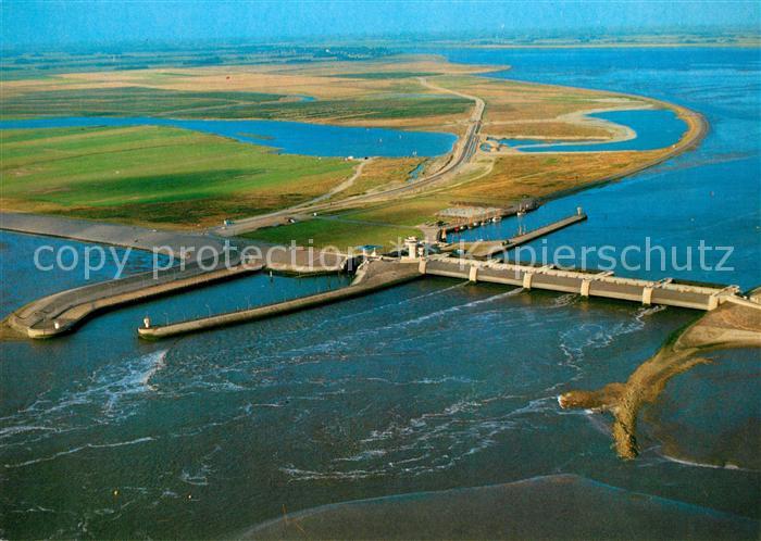 AK / Ansichtskarte Eiderstedt Eiderdamm mit Sperrwerk Fliegeraufnahme ...